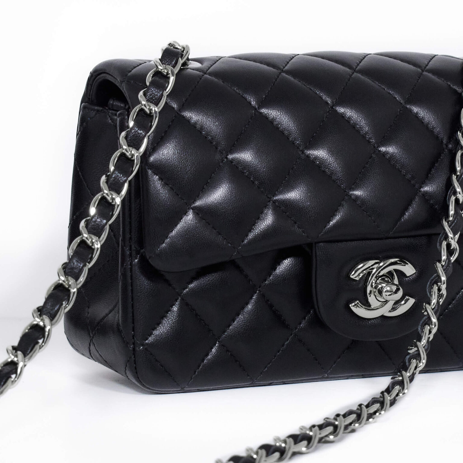 Chanel Mini Rectangular Classic Single Flap Schwarz Silver Hardware ...